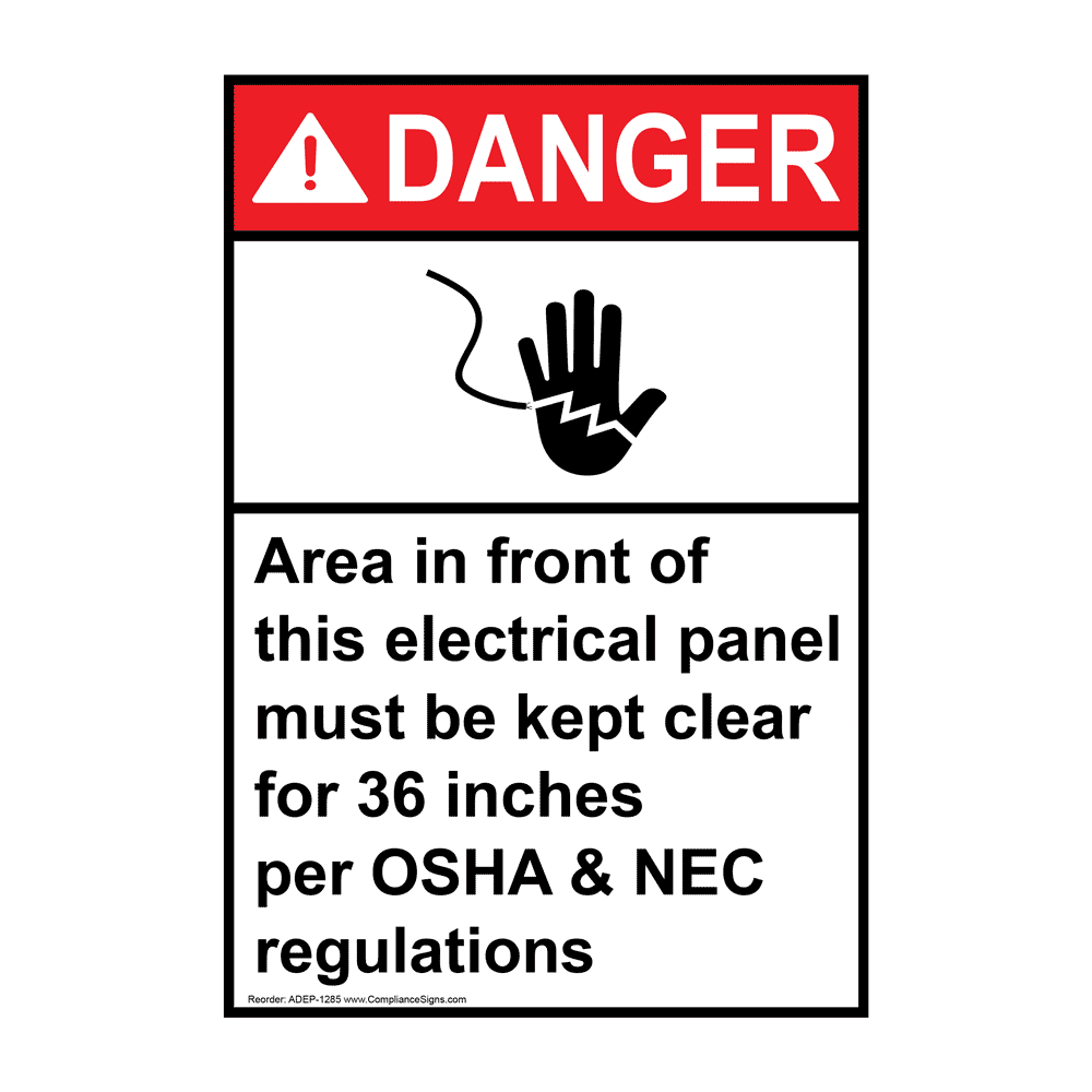 Portrait ANSI DANGER Electrical Panel Keep Clear 36 Inches Sign ADEP-1285