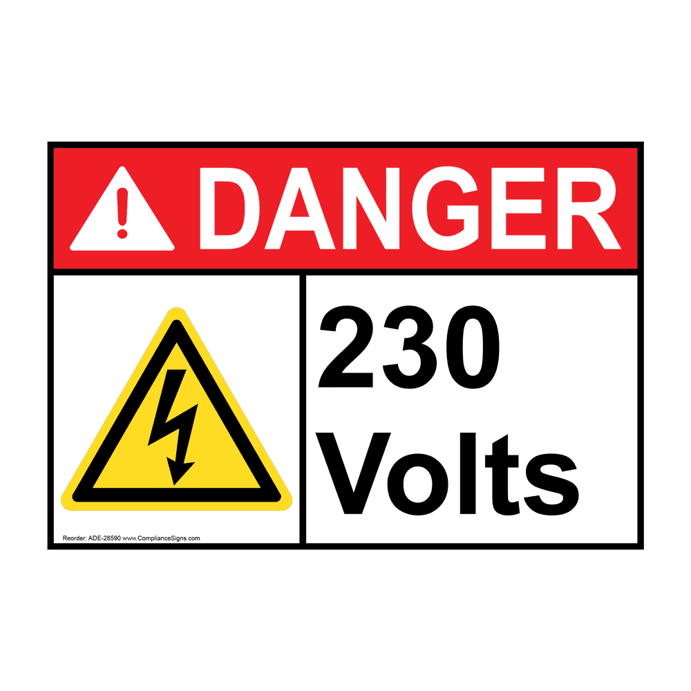 ANSI 230 Volts Sign With Symbol ADE-28590