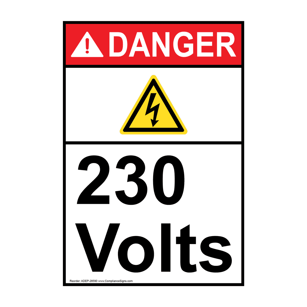 ANSI 230 Volts Sign With Symbol ADE-28590
