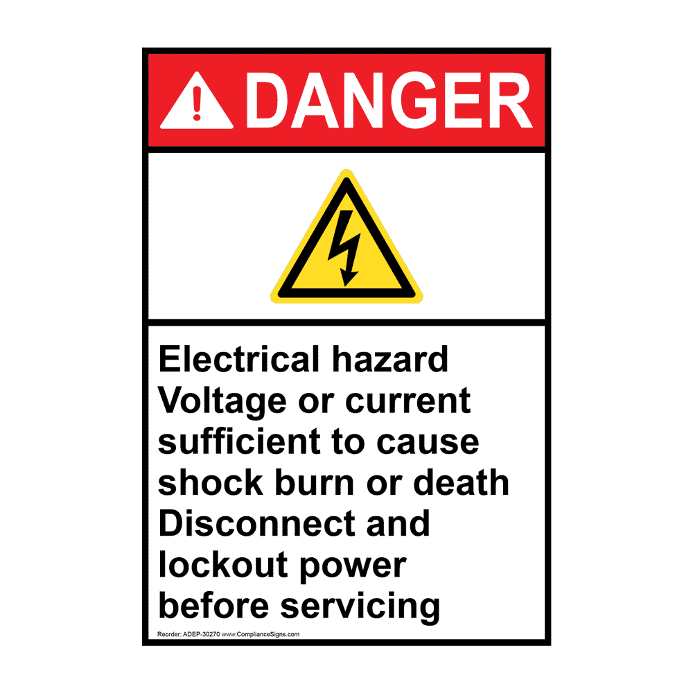 Portrait ANSI Electric Shock Hazard Sign With Symbol ADEP-30266