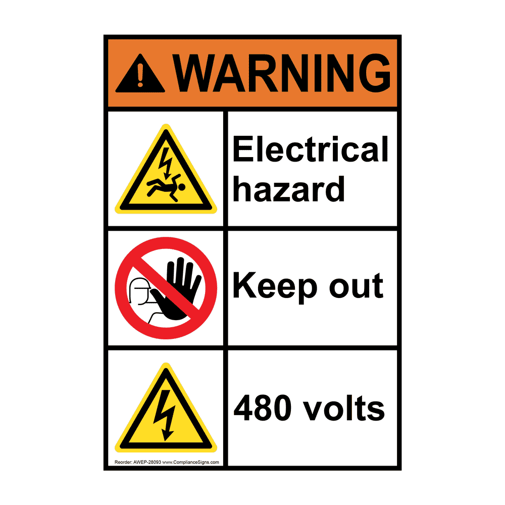 Portrait ANSI WARNING Electrical Hazard Keep Out 480 Volts Sign AWEP-28093