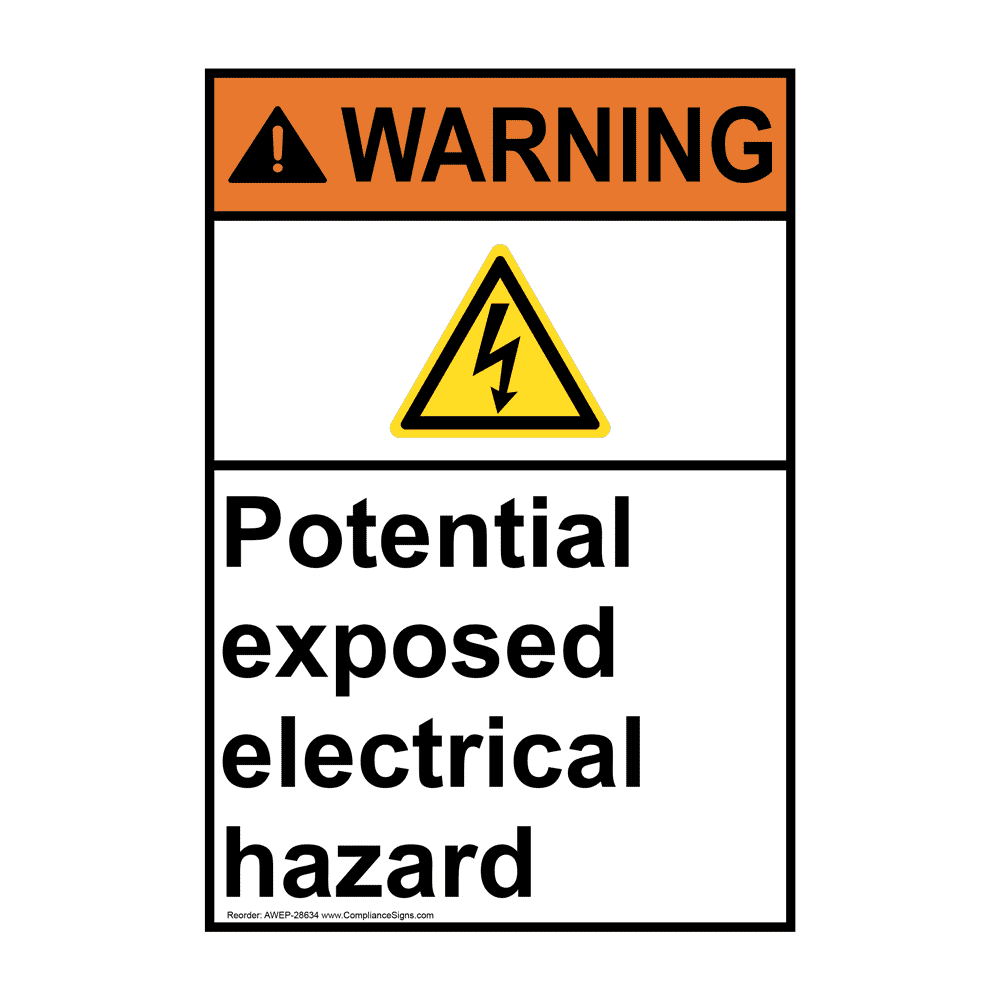 ANSI Potential Exposed Electrical Hazard Sign With Symbol AWE-28634