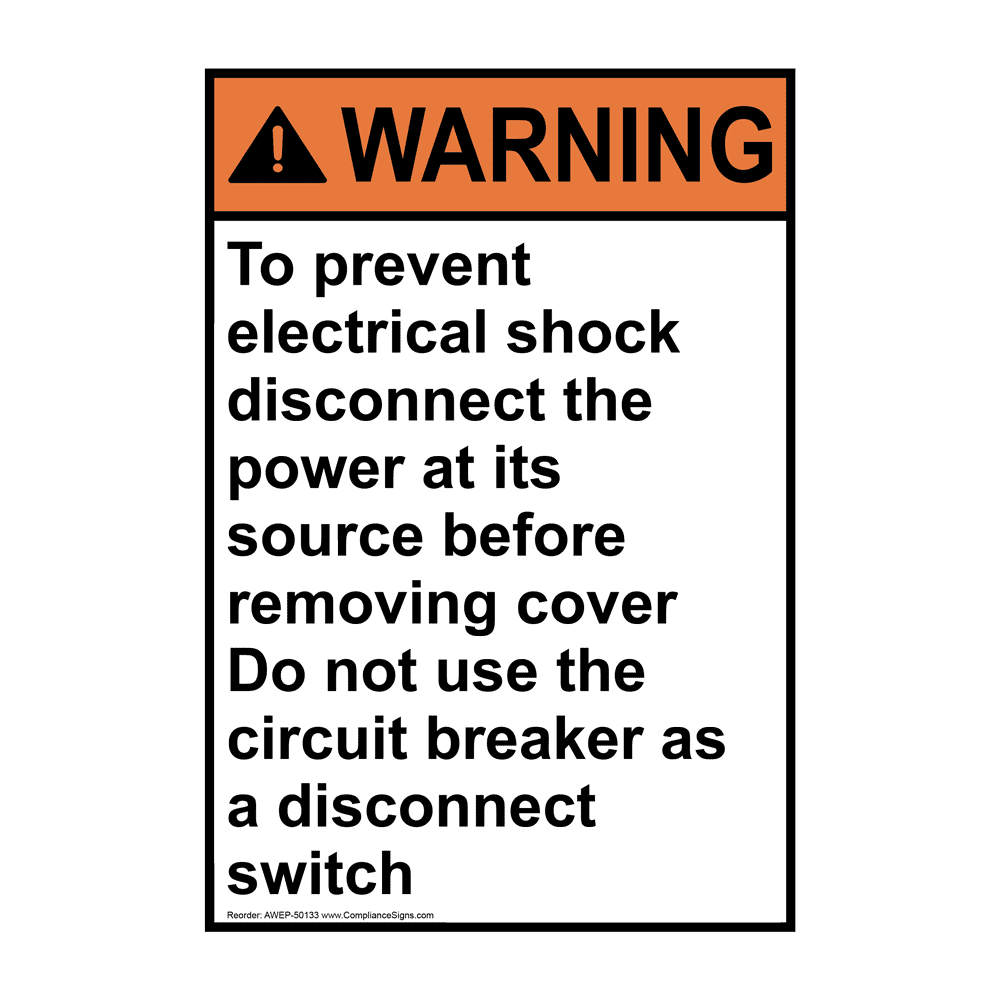 Portrait ANSI To Prevent Electrical Shock Disconnect Sign AWEP-50133