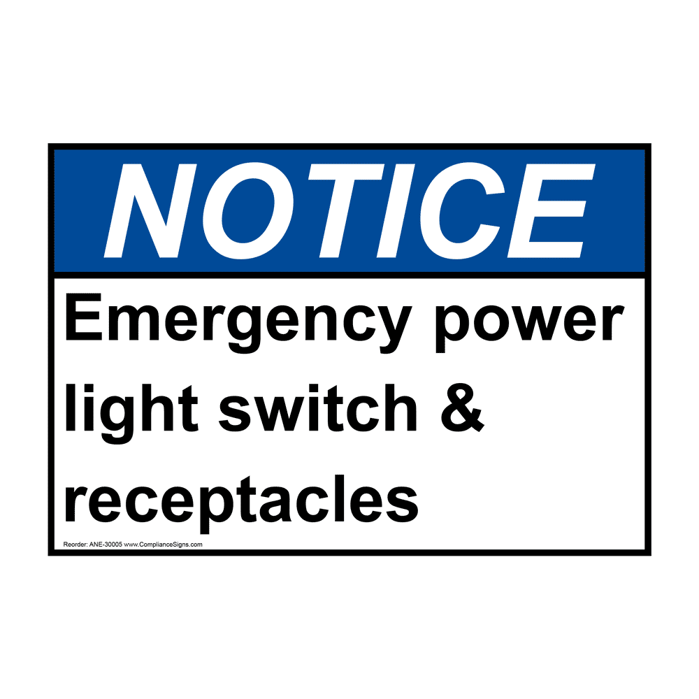 ANSI Emergency Power Light Switch And Receptacles Sign ANE 30005