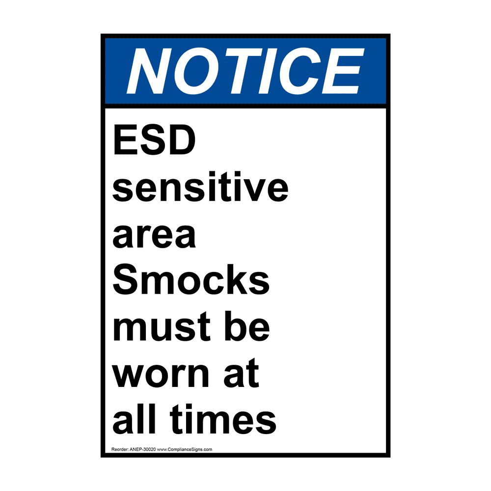 Portrait ANSI ESD Sensitive Area Smocks Must Sign ANEP-30020