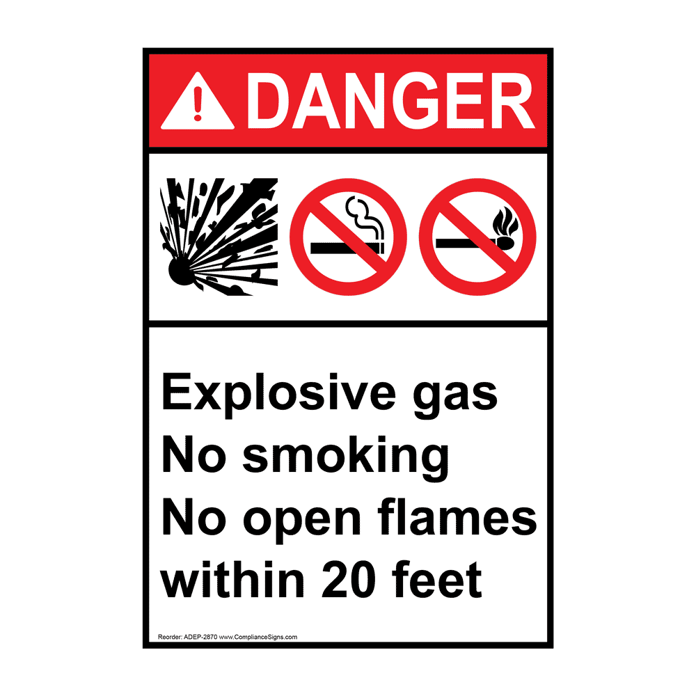 Portrait ANSI DANGER Explosive Gas No Smoking Sign ADEP-2870
