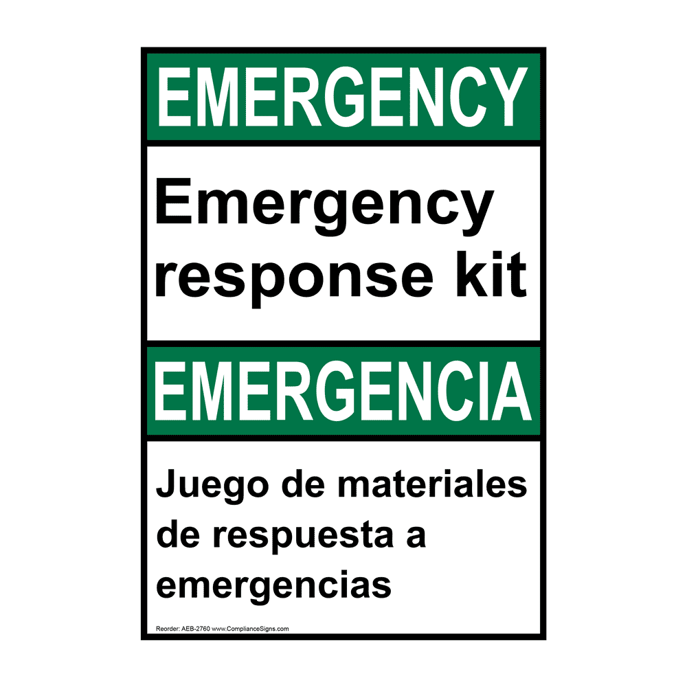 ANSI EMERGENCY Emergency Response Kit Bilingual Sign AEB-2760