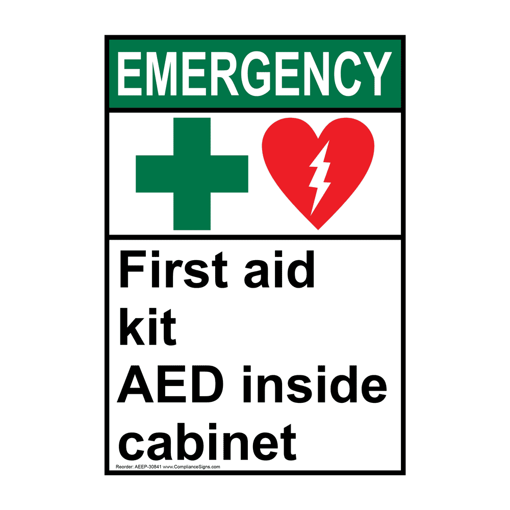 Portrait ANSI First Aid Kit AED Sign With Symbol AEEP-30841