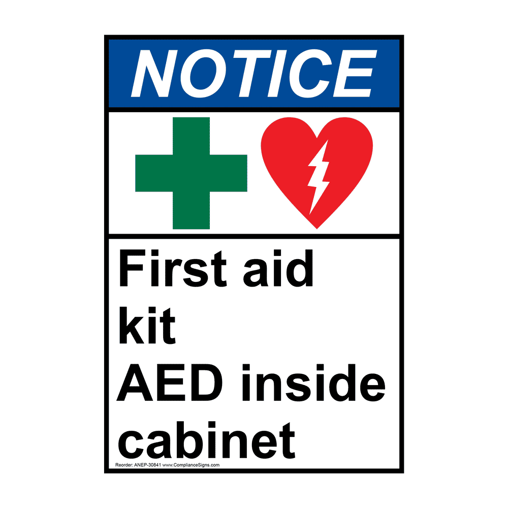 Portrait ANSI First Aid Kit AED Sign With Symbol ANEP-30841