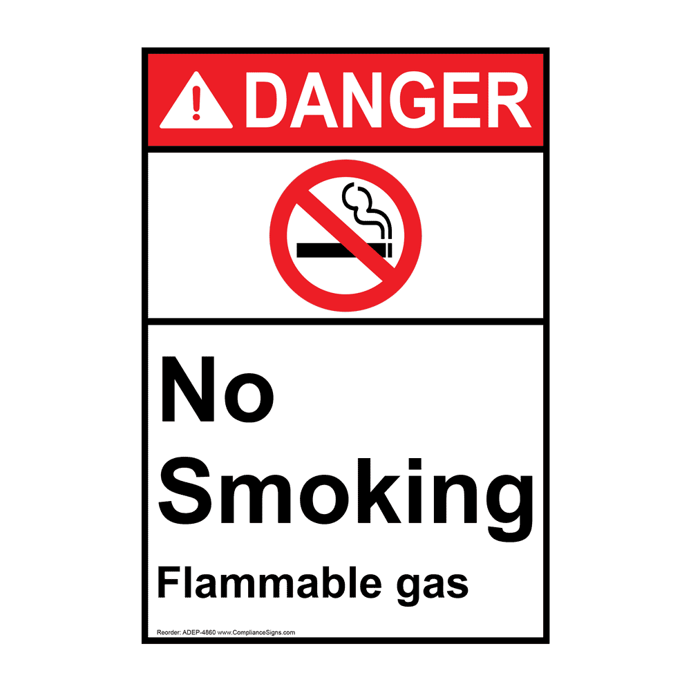 Portrait ANSI DANGER No Smoking Flammable Gas Sign ADEP-4860 Hazmat