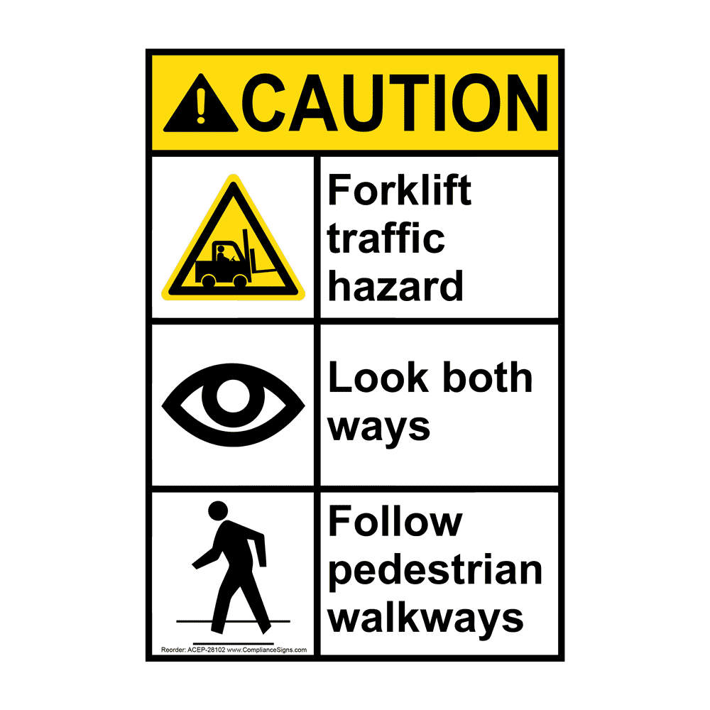 Portrait ANSI CAUTION Forklift Traffic Hazard Look Both Ways Sign ACEP ...