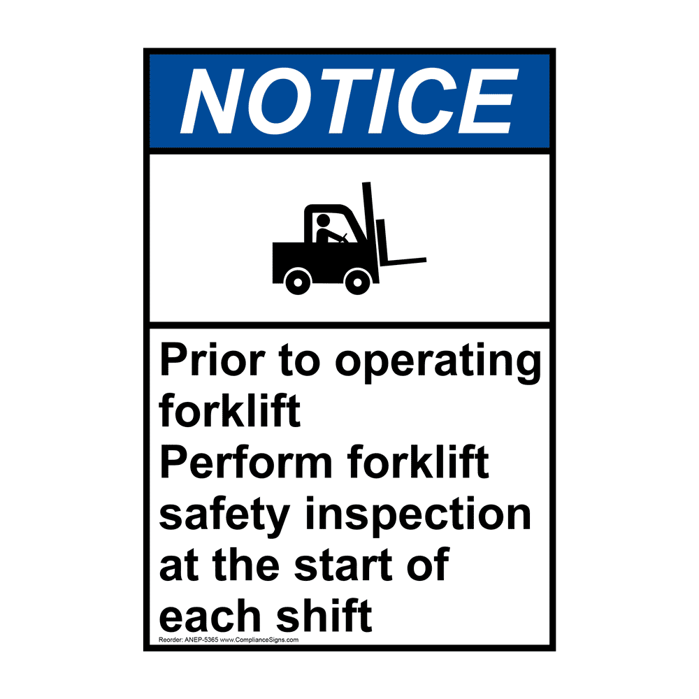 Portrait ANSI NOTICE Perform Forklift Safety Inspection Sign ANEP-5365