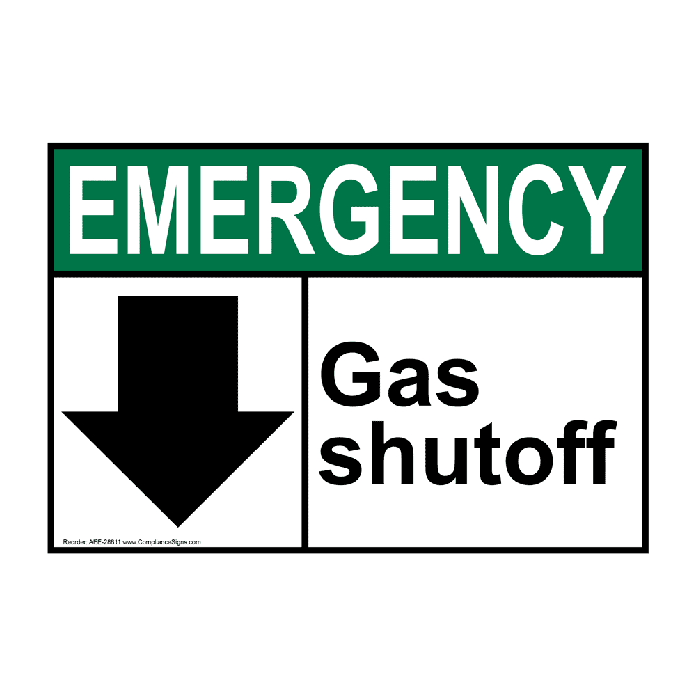 ANSI Gas Shutoff [Down Arrow] Sign With Symbol AEE-28811