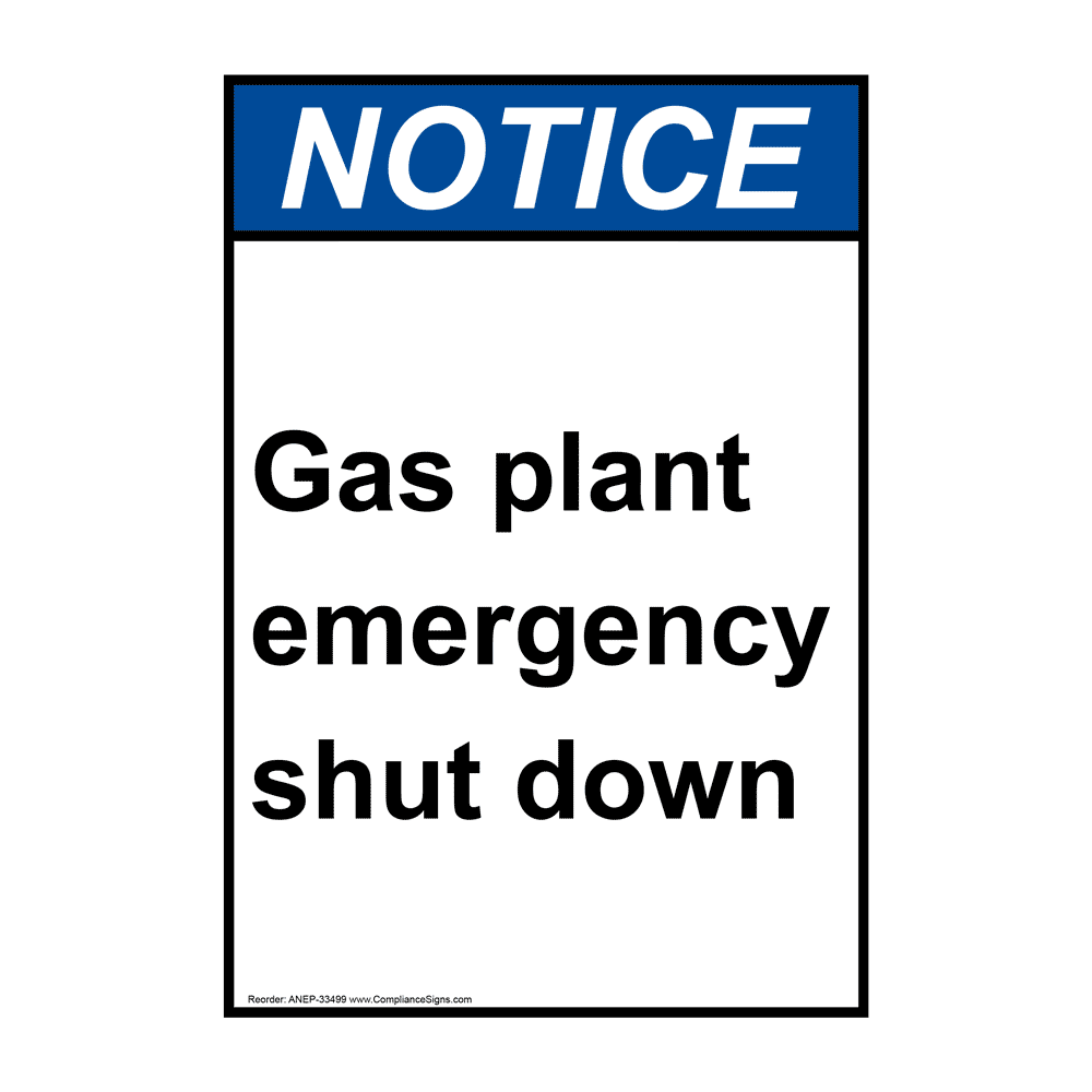 Portrait ANSI Gas Plant Emergency Shut Down Sign ANEP-33499