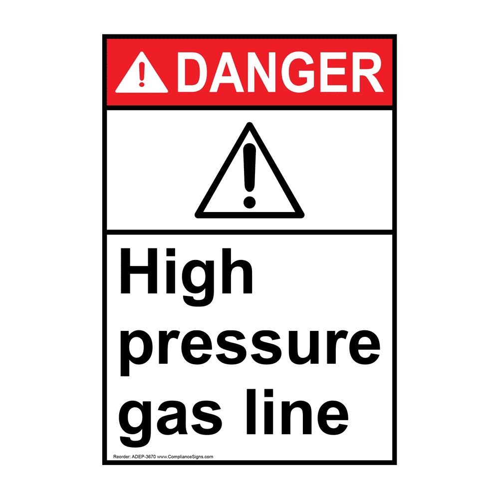 Portrait ANSI DANGER High Pressure Gas Line Sign ADEP-3670 Pipeline ...