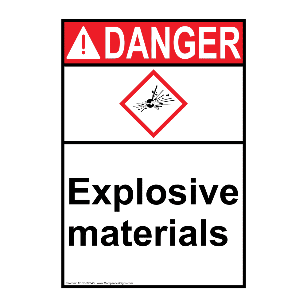 Portrait ANSI-GHS DANGER Explosive Materials Sign ADEP-27846 Hazmat ...