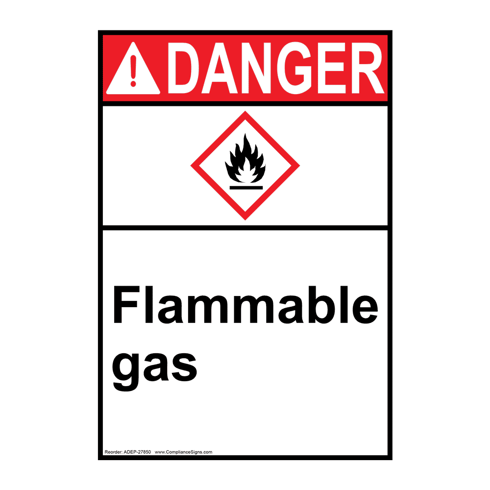 Portrait ANSI-GHS DANGER Flammable Gas Sign ADEP-27850 Hazmat Flammable