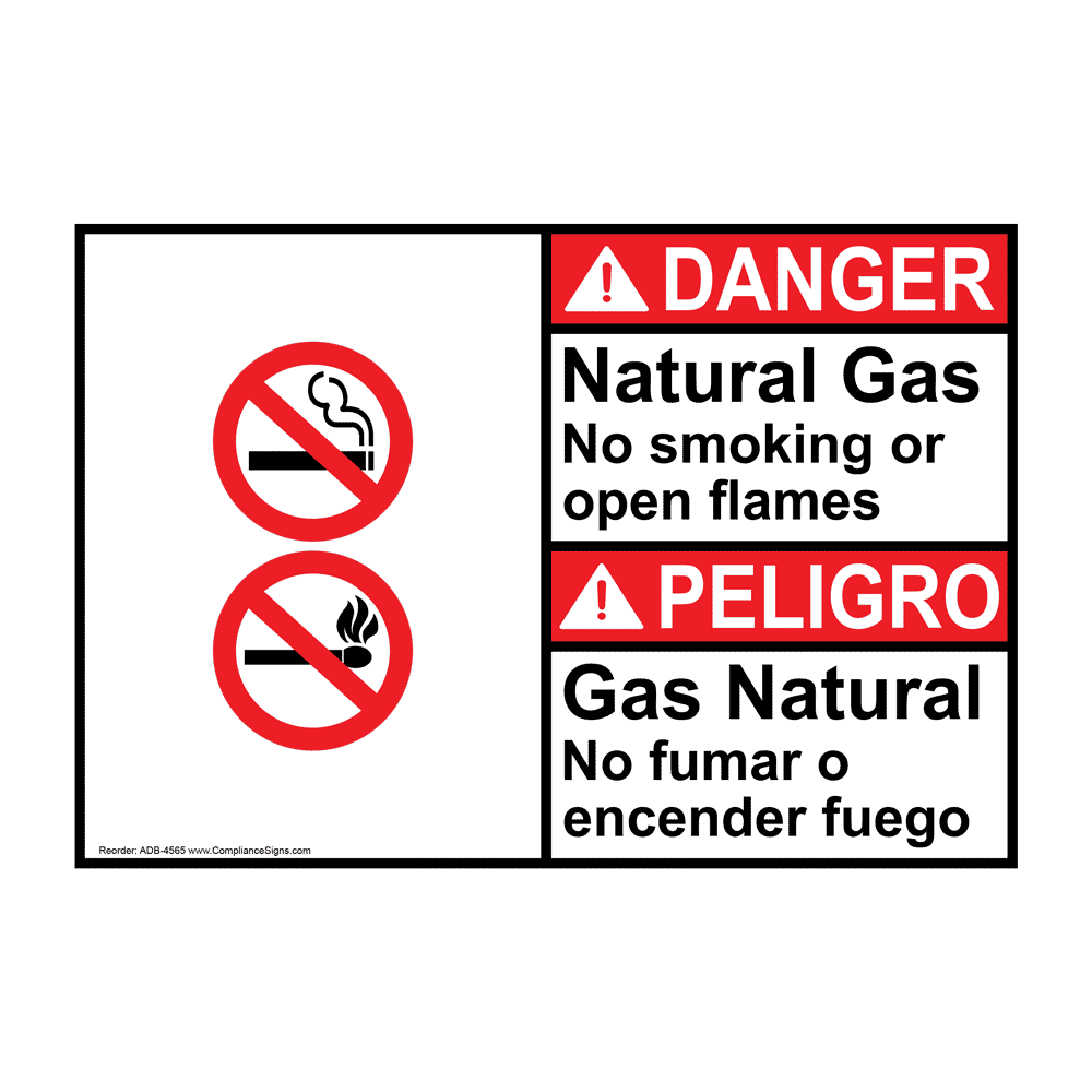 ANSI DANGER Natural Gas No Smoking Bilingual Sign ADB-4565 Gases