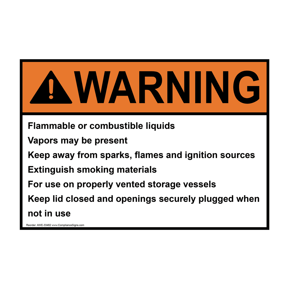 ANSI Flammable Or Combustible Liquids Vapors Sign AWE-33482