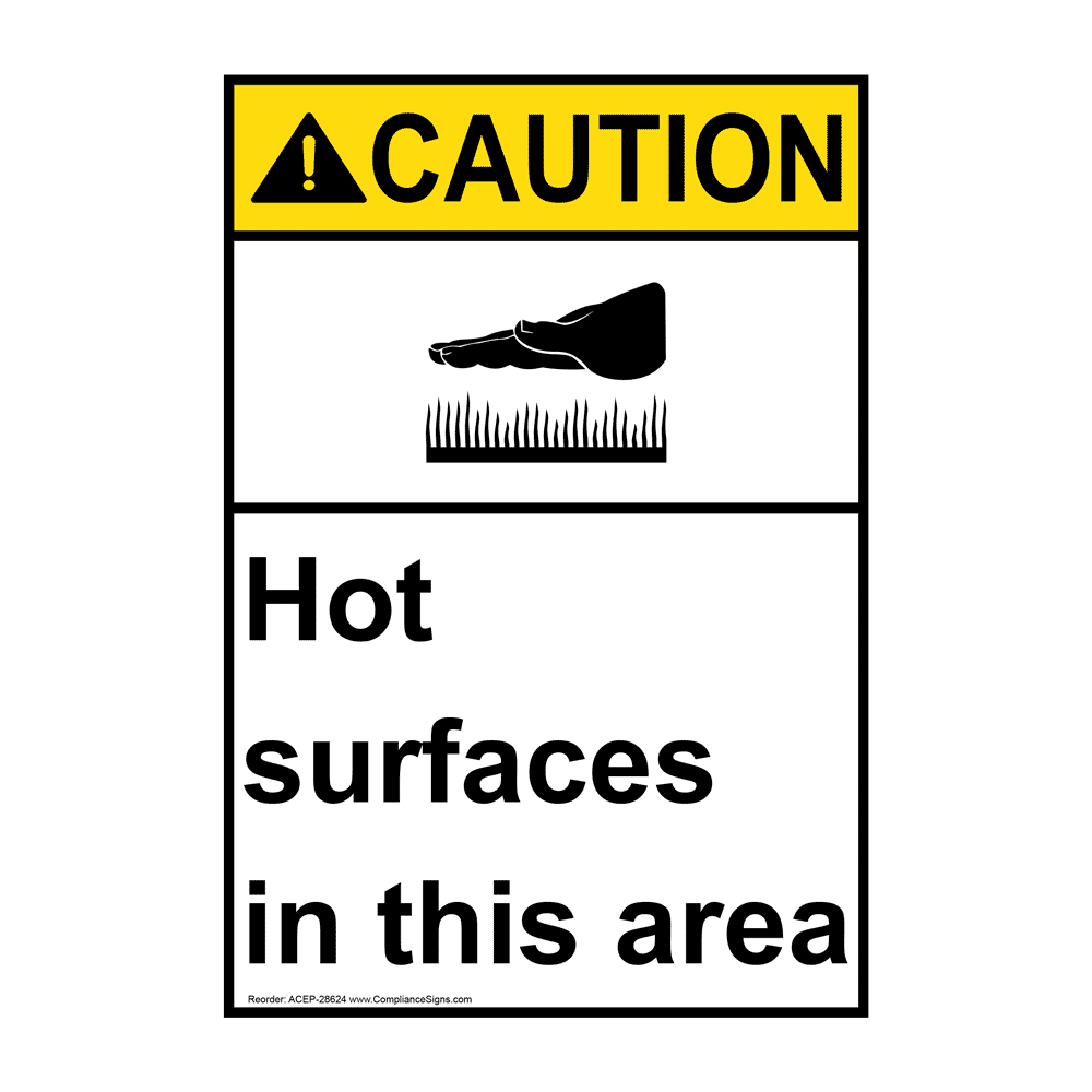 Portrait ANSI Hot Surfaces In This Area Sign With Symbol ACEP-28624