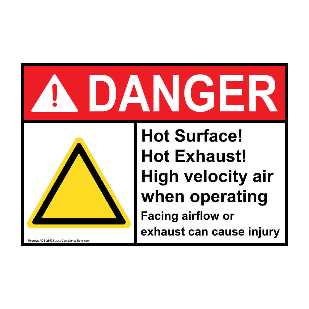 ANSI Hot Surface! Hot Exhaust! High Sign With Symbol ADE-28578