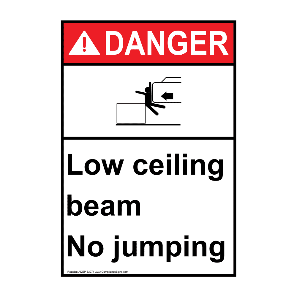 Portrait ANSI Low Ceiling Beam No Jumping Sign With Symbol ADEP-33071