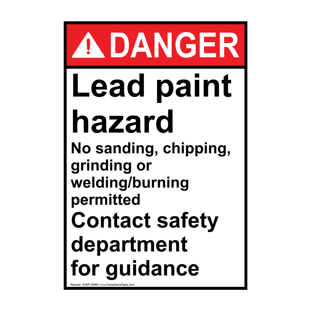 Portrait ANSI DANGER Lead Paint Hazard No Sanding, Sign ADEP-26960
