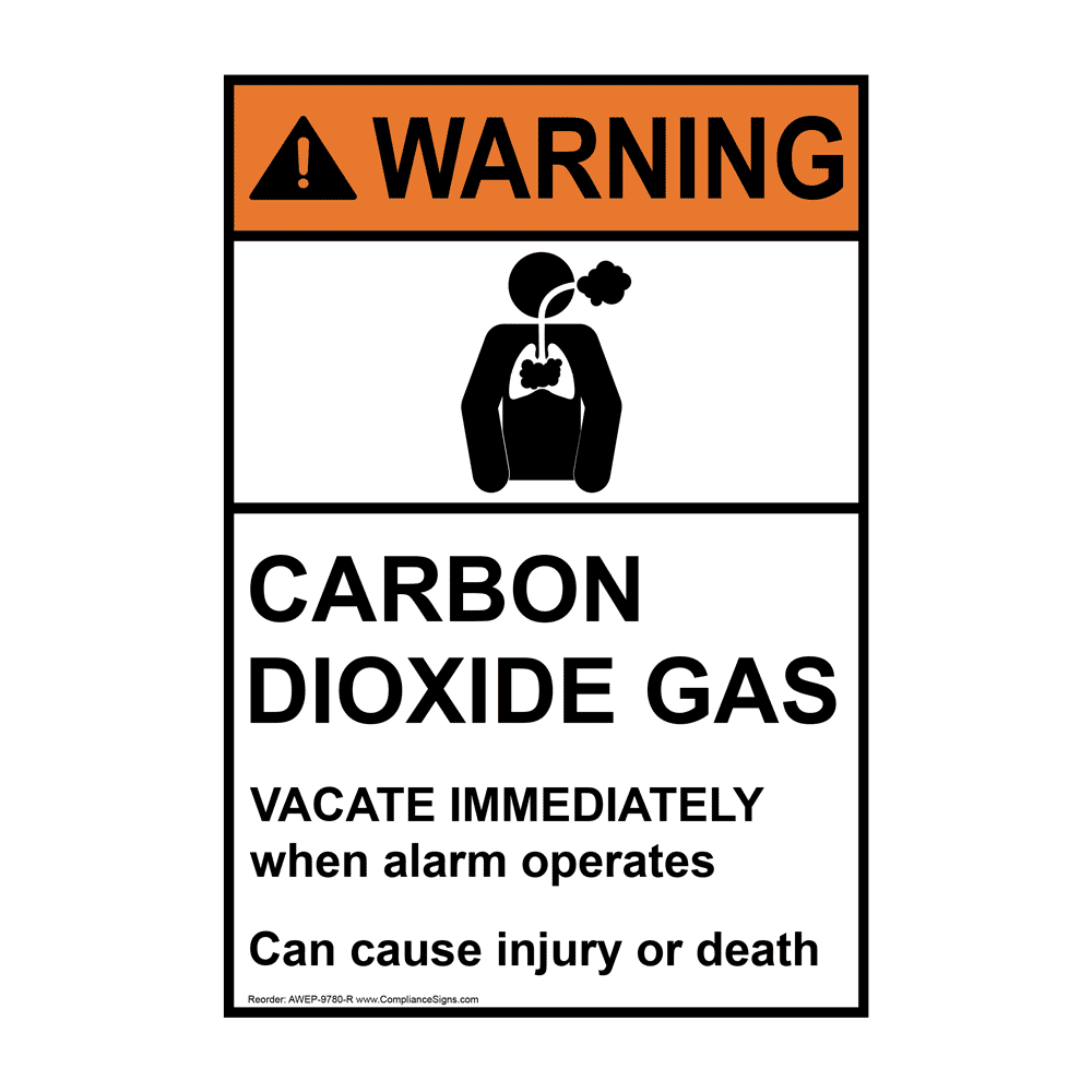 Portrait ANSI WARNING Carbon Dioxide Gas Vacate Sign AWEP-9780-R Gases