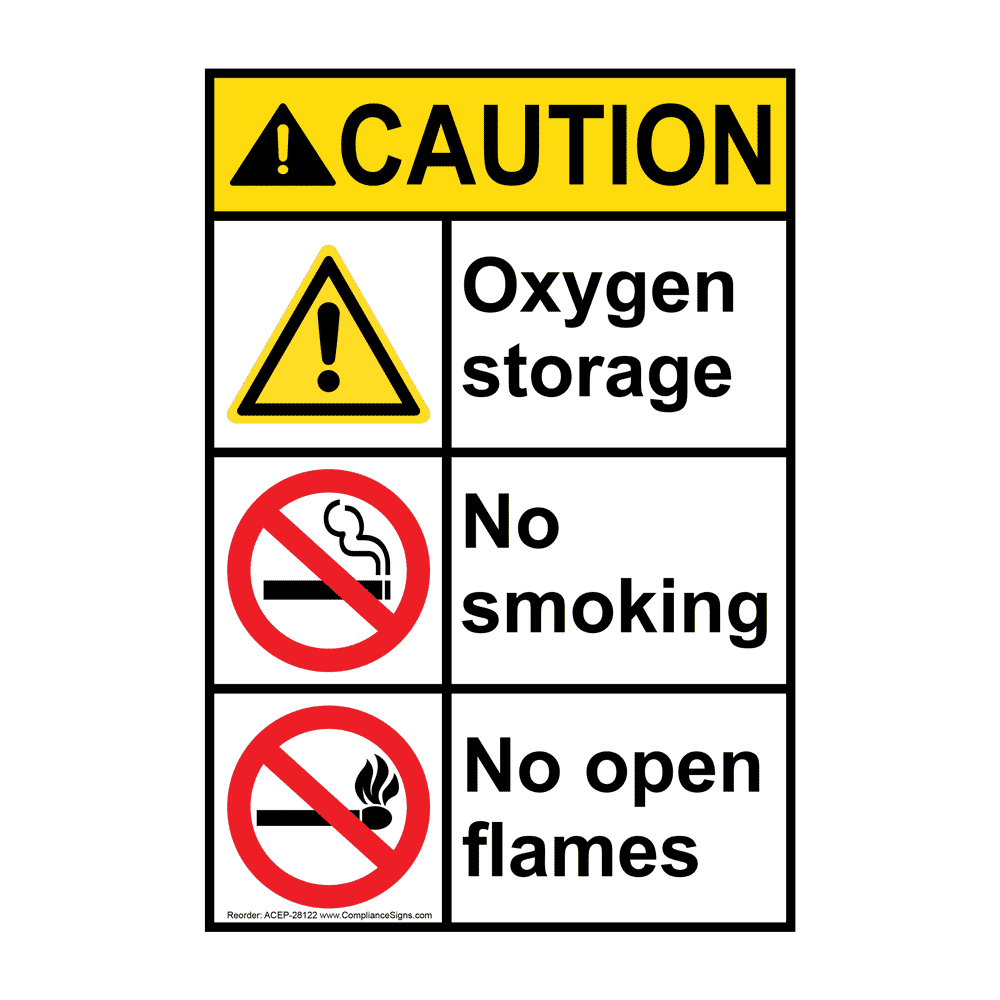 Portrait ANSI CAUTION Oxygen Storage No Smoking No Open Flames Sign portrait-ansi-caution-oxygen-storage-no-smoking-no-open-flames-sign