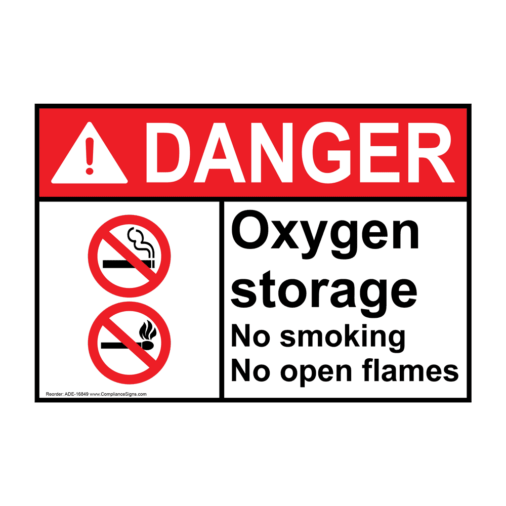 ANSI DANGER Oxygen Storage No Smoking No Open Flames Sign ADE-16849