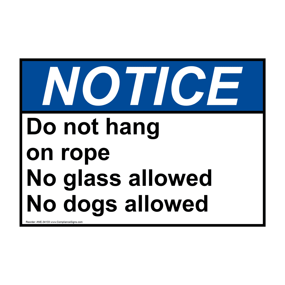 ANSI Do Not Hang On Rope No Glass Allowed No Sign ANE-34133