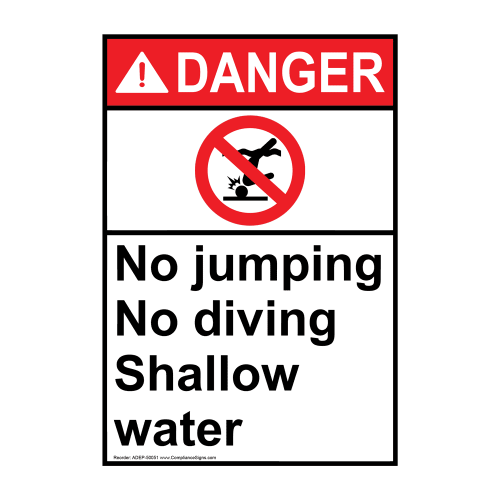 ANSI No Jumping No Diving Shallow Water Sign With Symbol ADE-50051