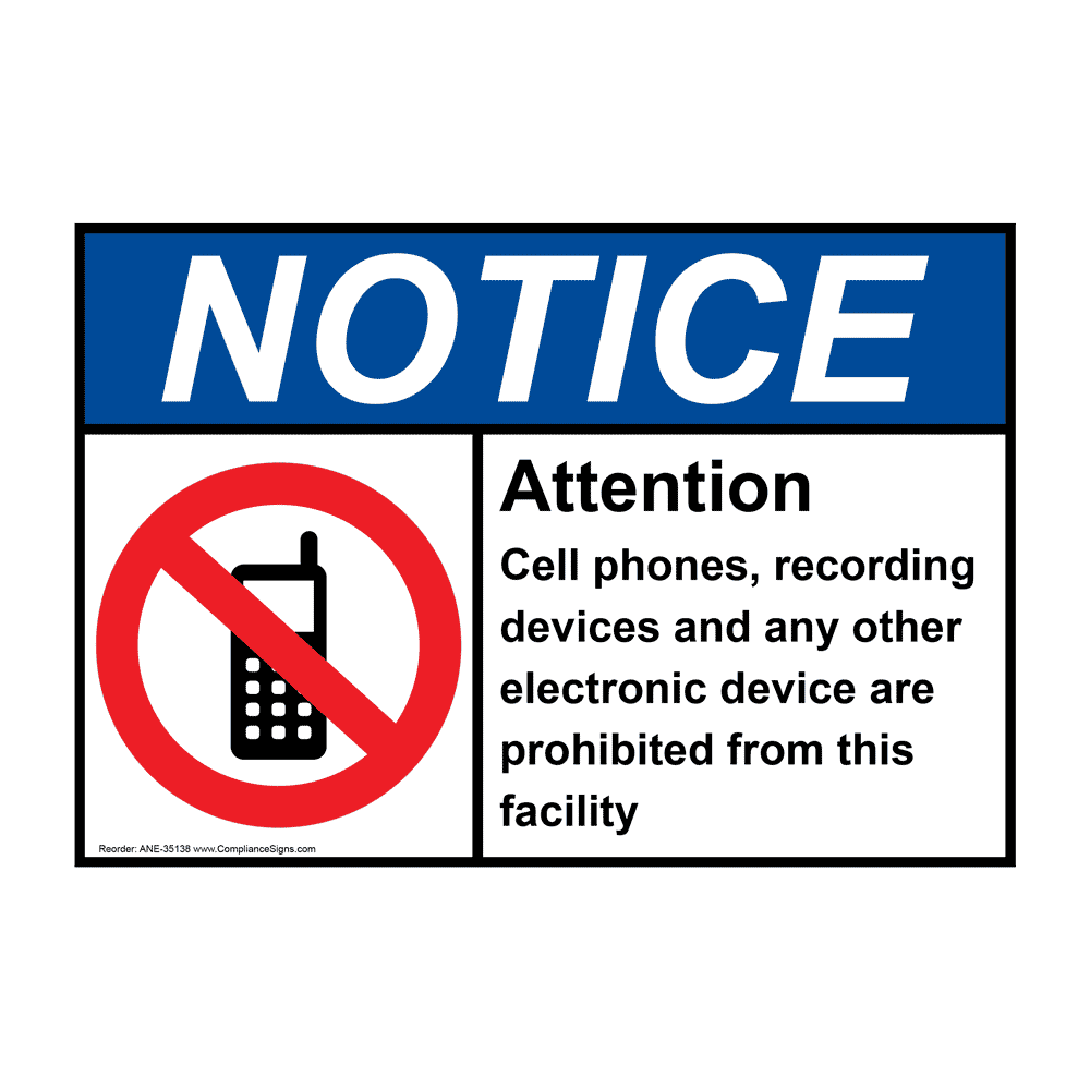 ANSI Attention Cell Phones, Recording Sign With Symbol ANE-35138