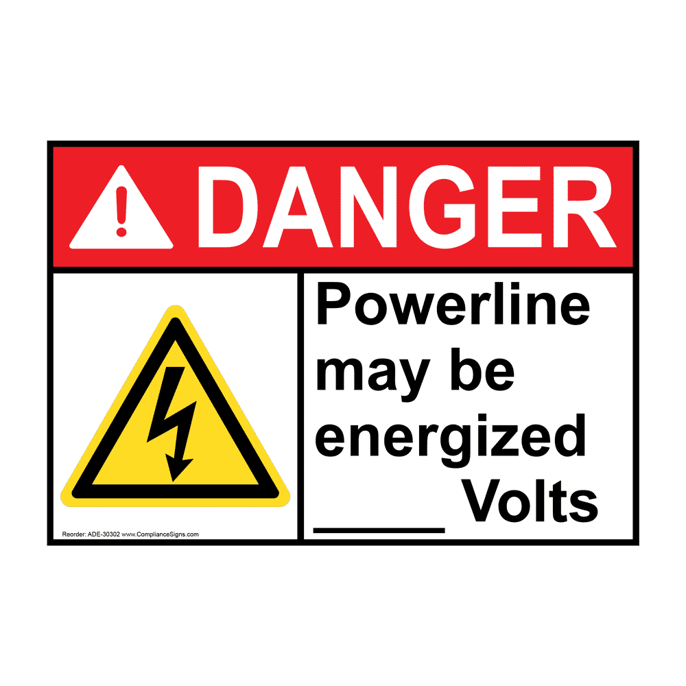 ANSI Powerline May Be Energized ____ Volts Sign With Symbol ADE-30302