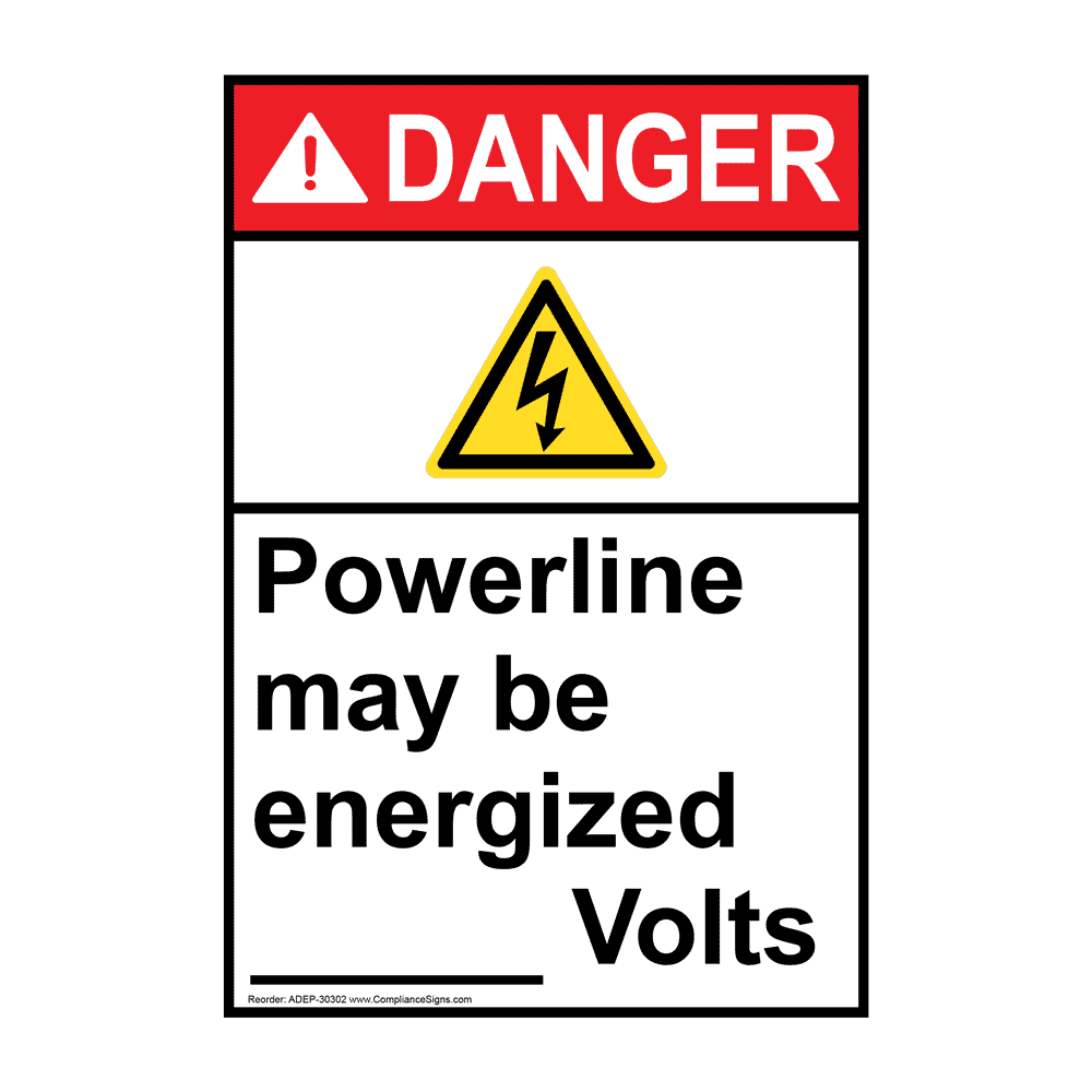 ANSI Powerline May Be Energized ____ Volts Sign With Symbol ADE-30302