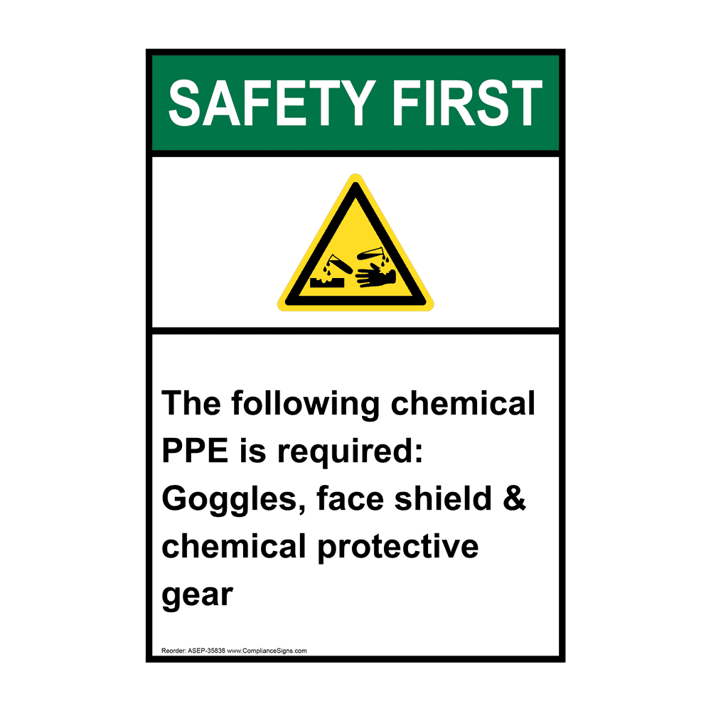 ANSI The Following Chemical PPE Required: Sign With Symbol ASE-35838