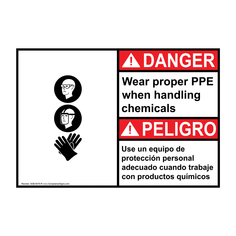 Portrait ANSI DANGER Wear Proper PPE When Handling Chemicals Sign ADEP ...