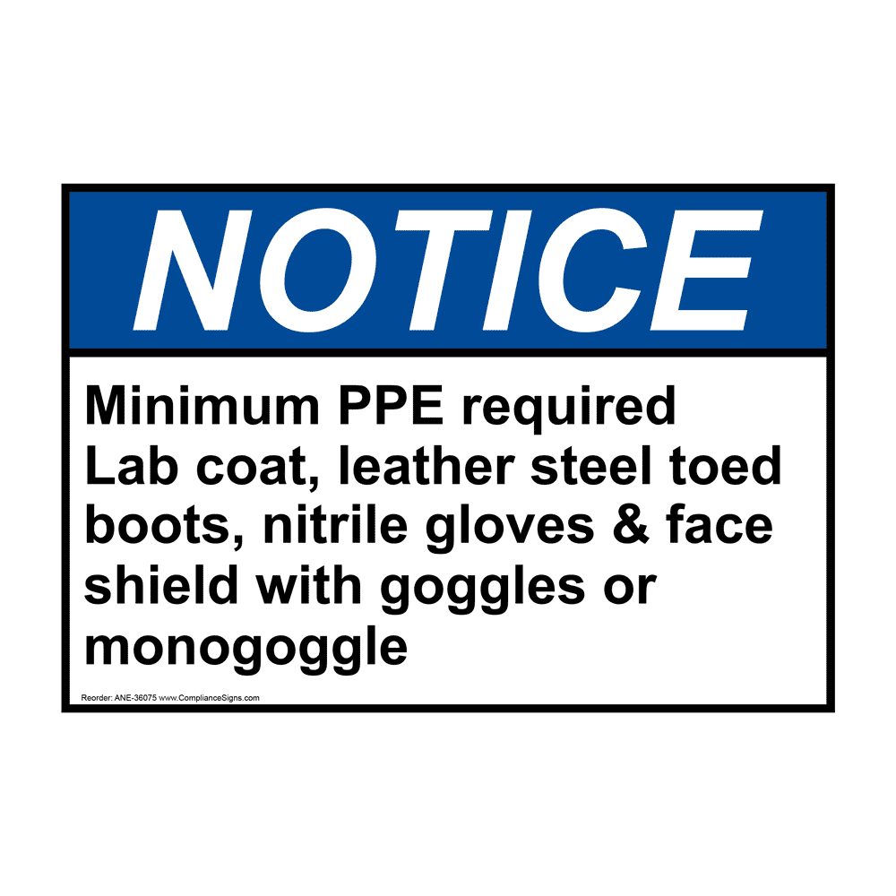 ANSI Minimum PPE Required Lab Coat, Leather Steel Sign ANE-36075