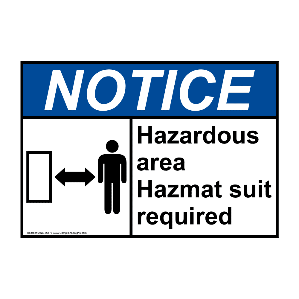 ANSI Hazardous Area Hazmat Suit Required Sign With Symbol ANE-36473