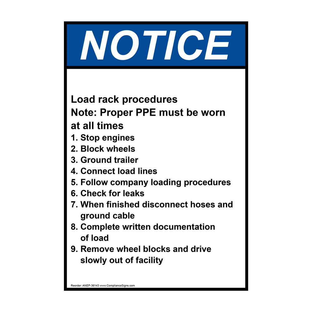 ANSI Load Rack Procedures Note: Proper PPE Must Sign ANE-36143