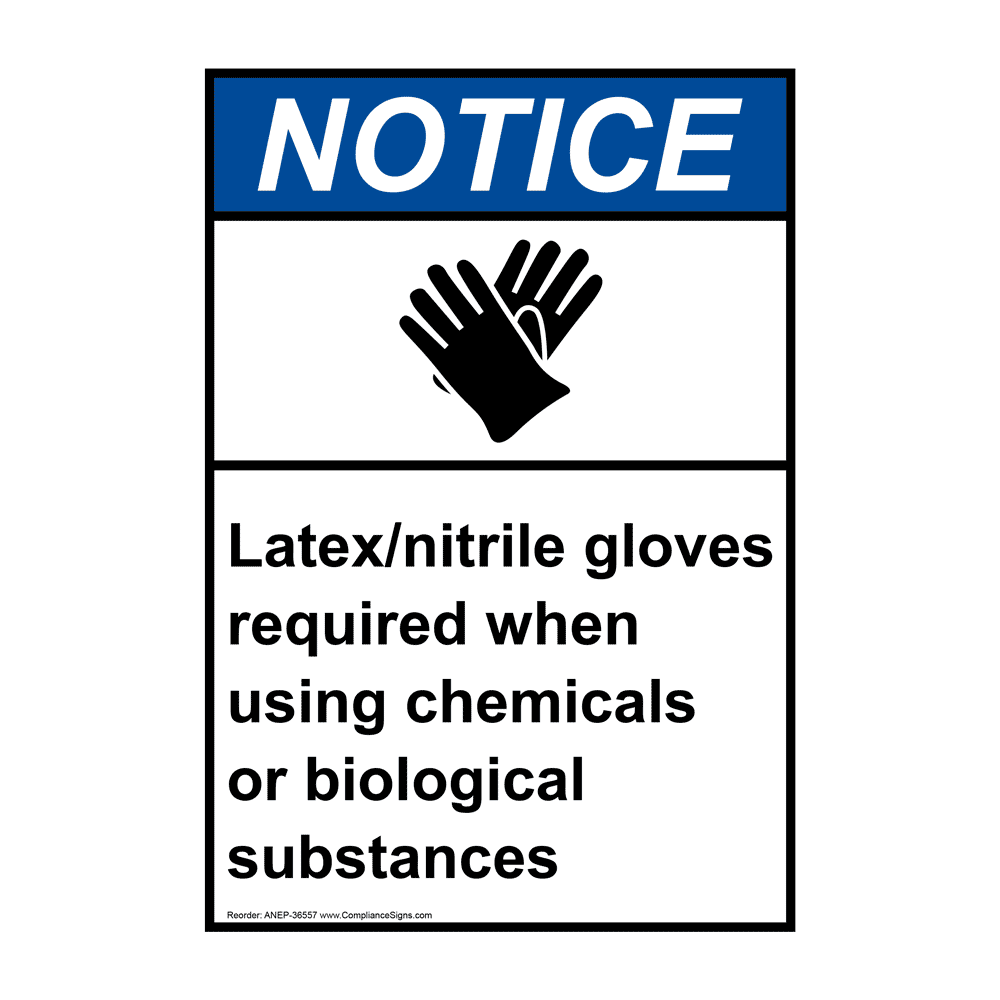 ANSI Latex/Nitrile Gloves Required Sign With Symbol ANE-36557