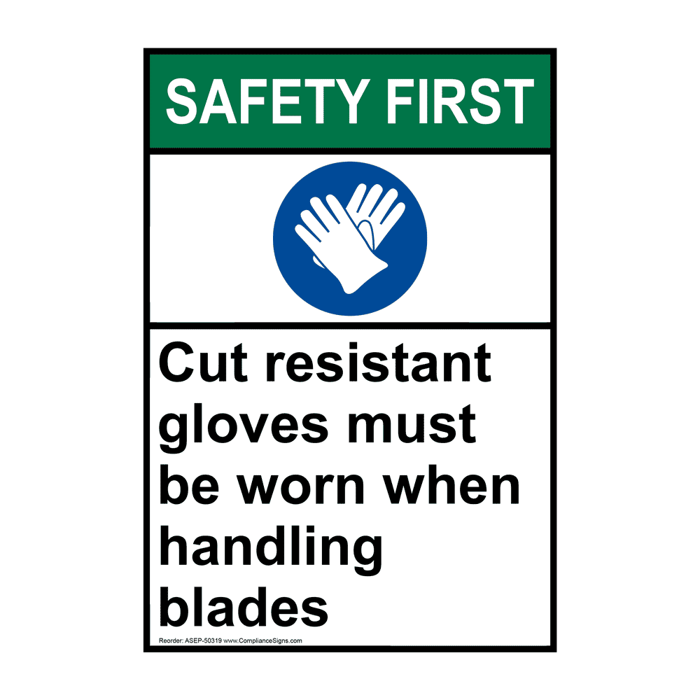 Portrait ANSI Cut Resistant Gloves Sign With Symbol ASEP-50319