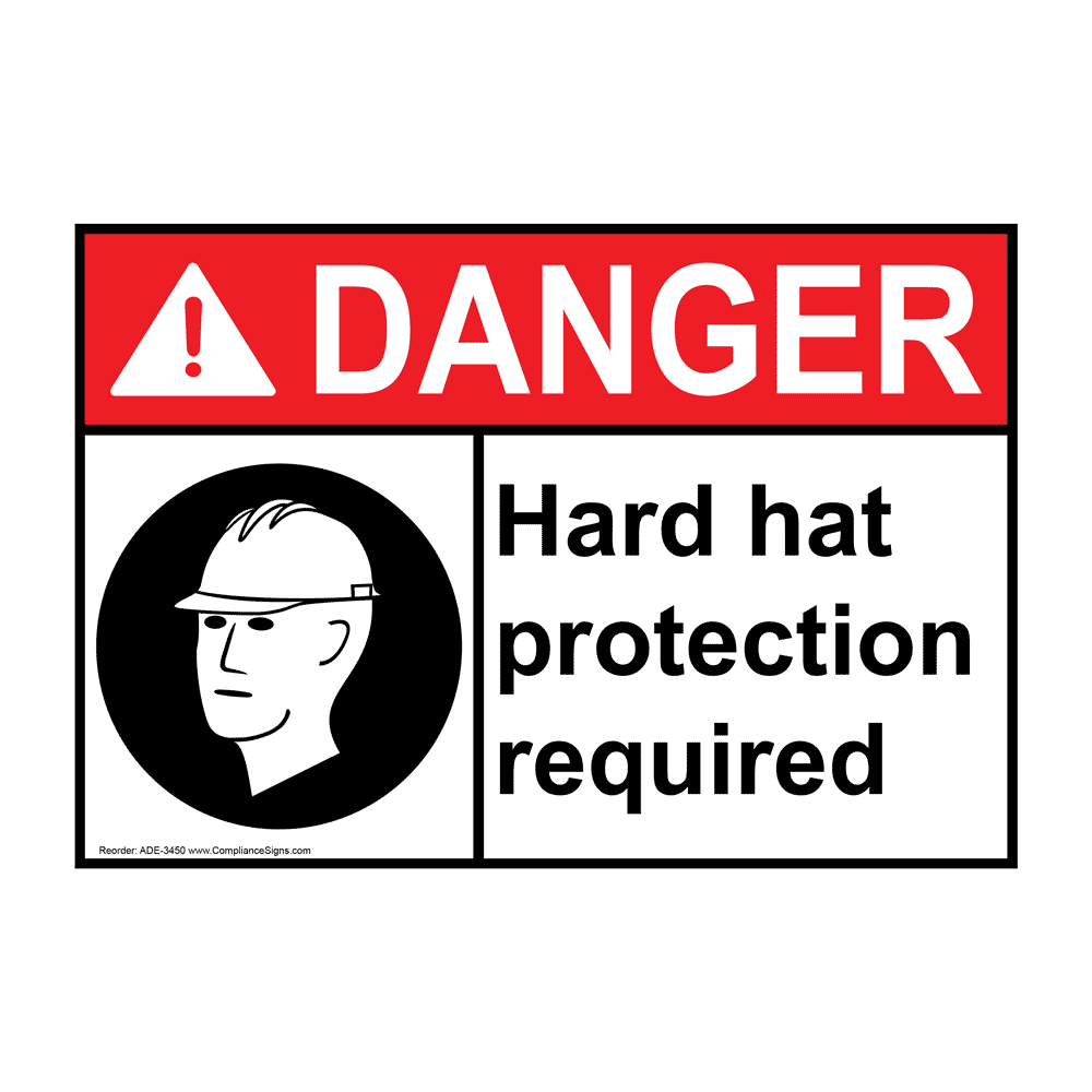 ANSI DANGER Hard Hat Protection Required Sign ADE-3450 PPE - Hard Hat