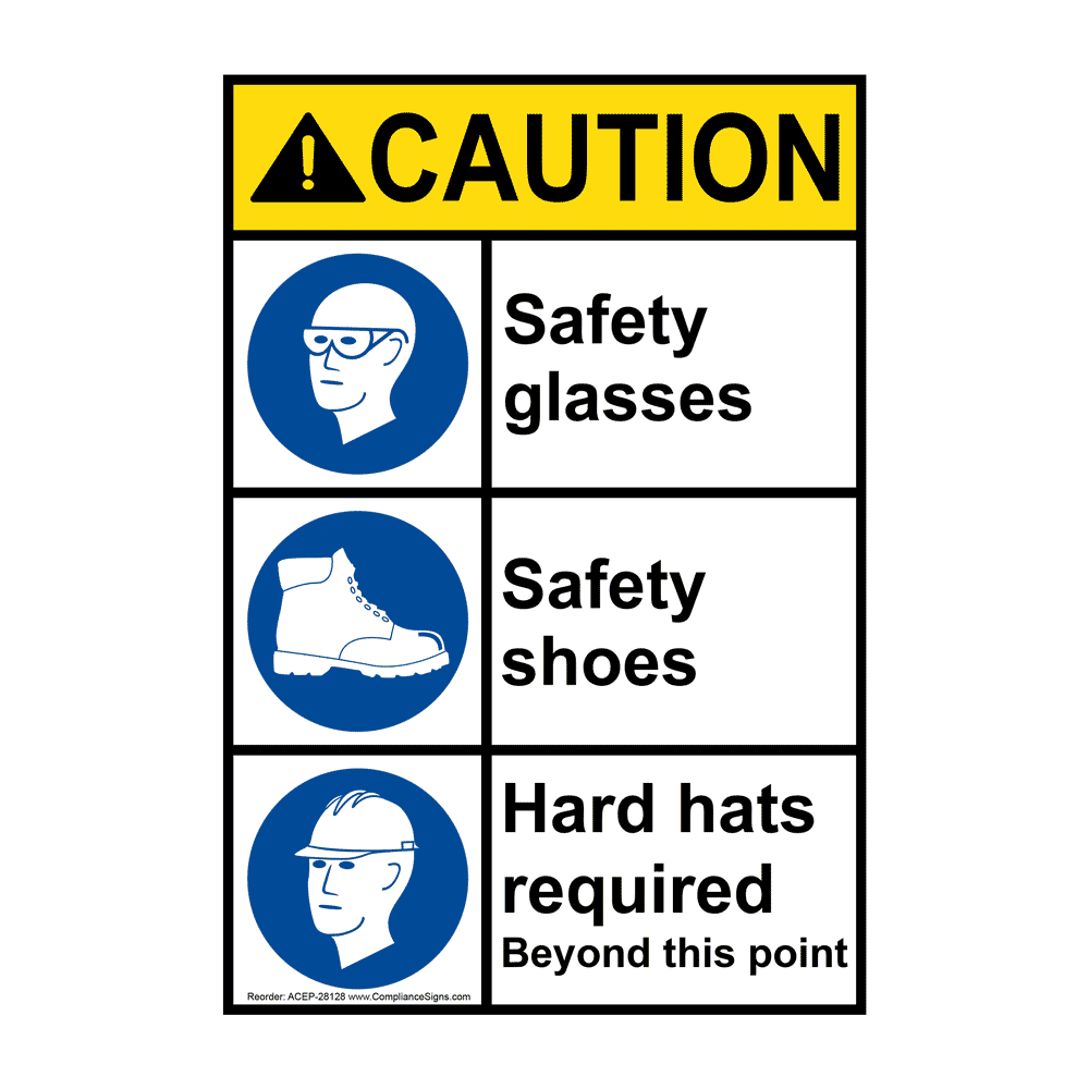 Portrait ANSI CAUTION PPE Required Beyond This Point Sign ACEP-28128 PPE