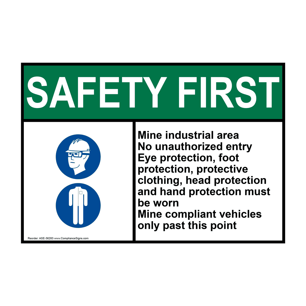 ANSI Mine Industrial Area No Unauthorized Sign With Symbol ASE-36283