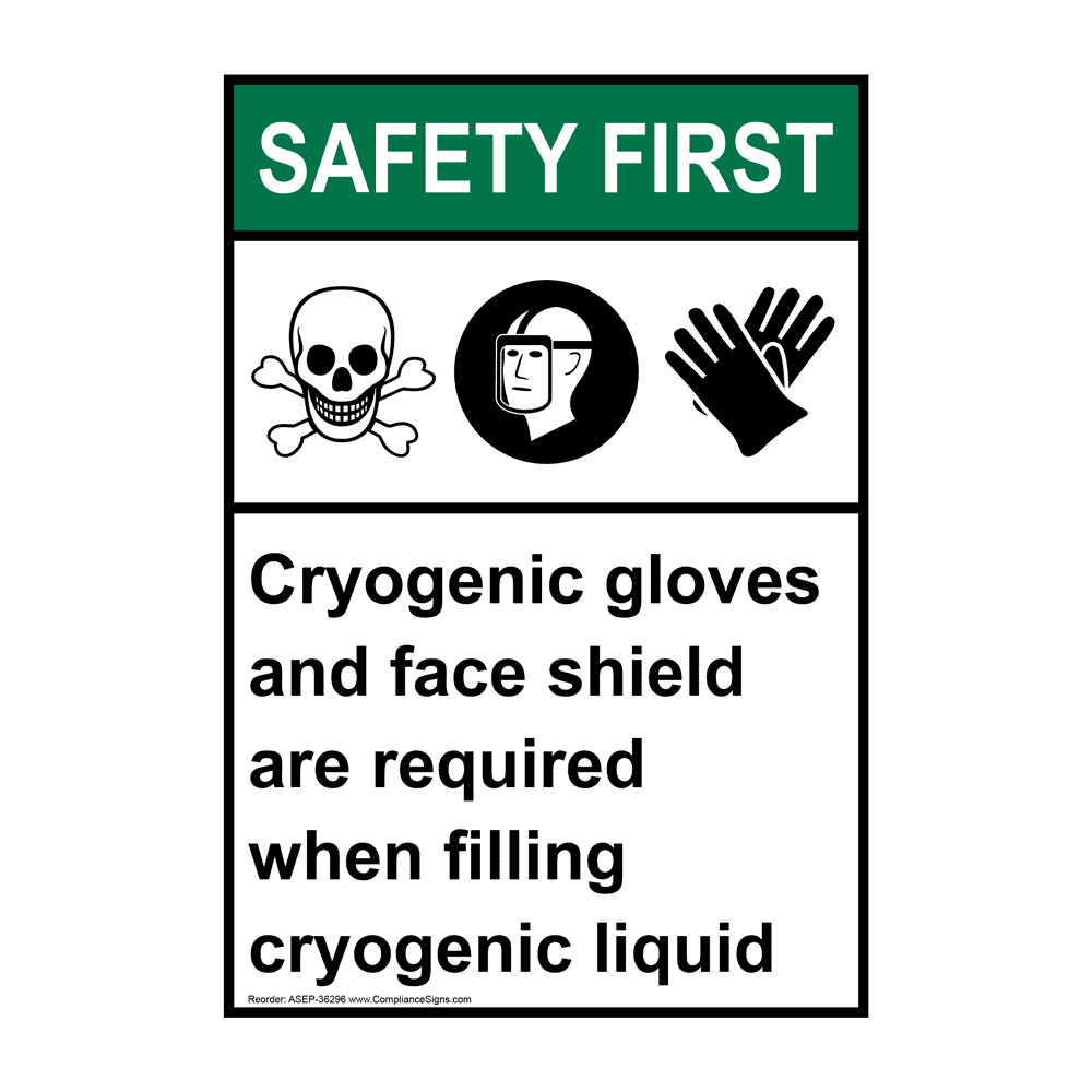 Portrait ANSI Cryogenic Gloves And Sign With Symbol ASEP-36296