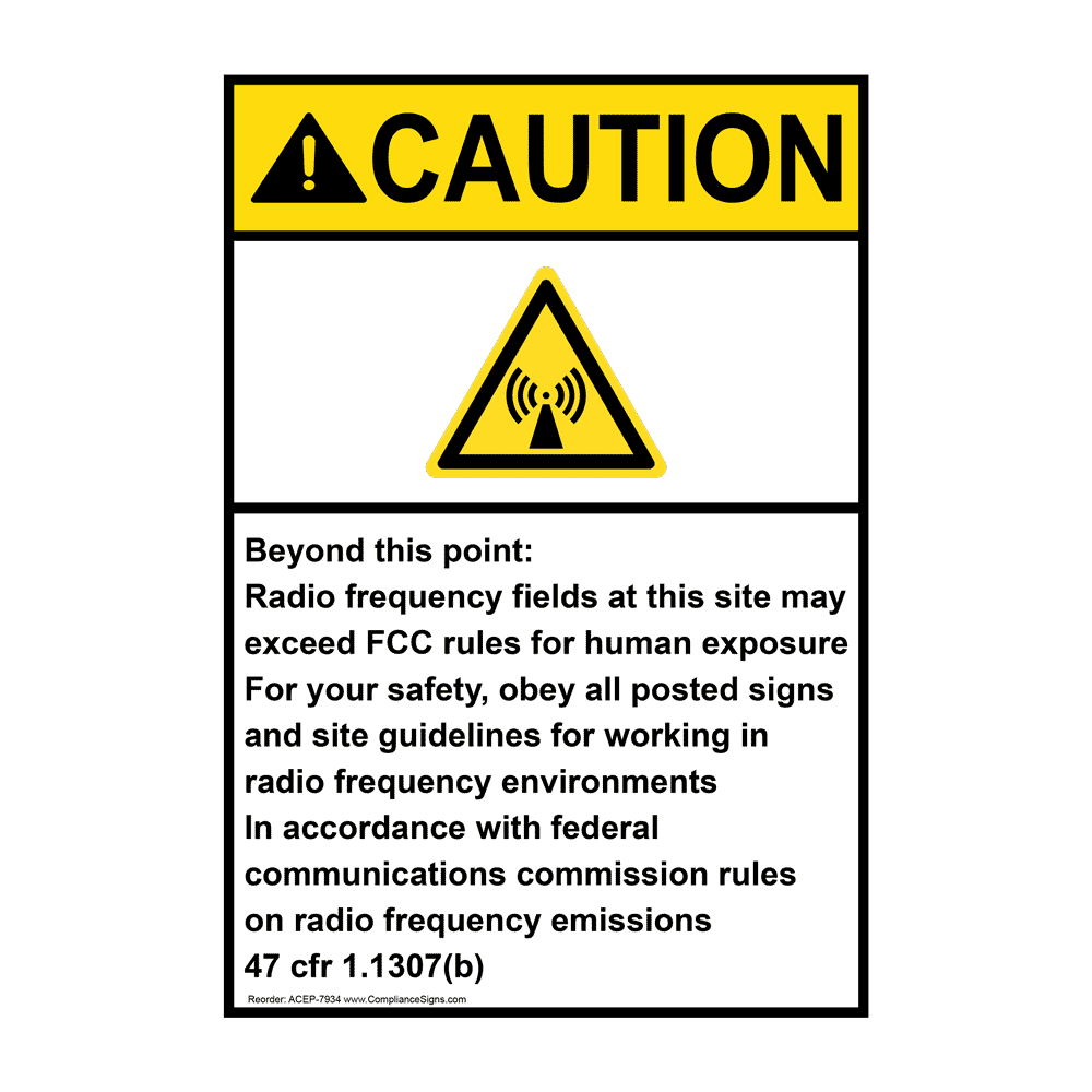 Portrait ANSI CAUTION Radio Frequency Fields FCC Rules Sign ACEP-7934