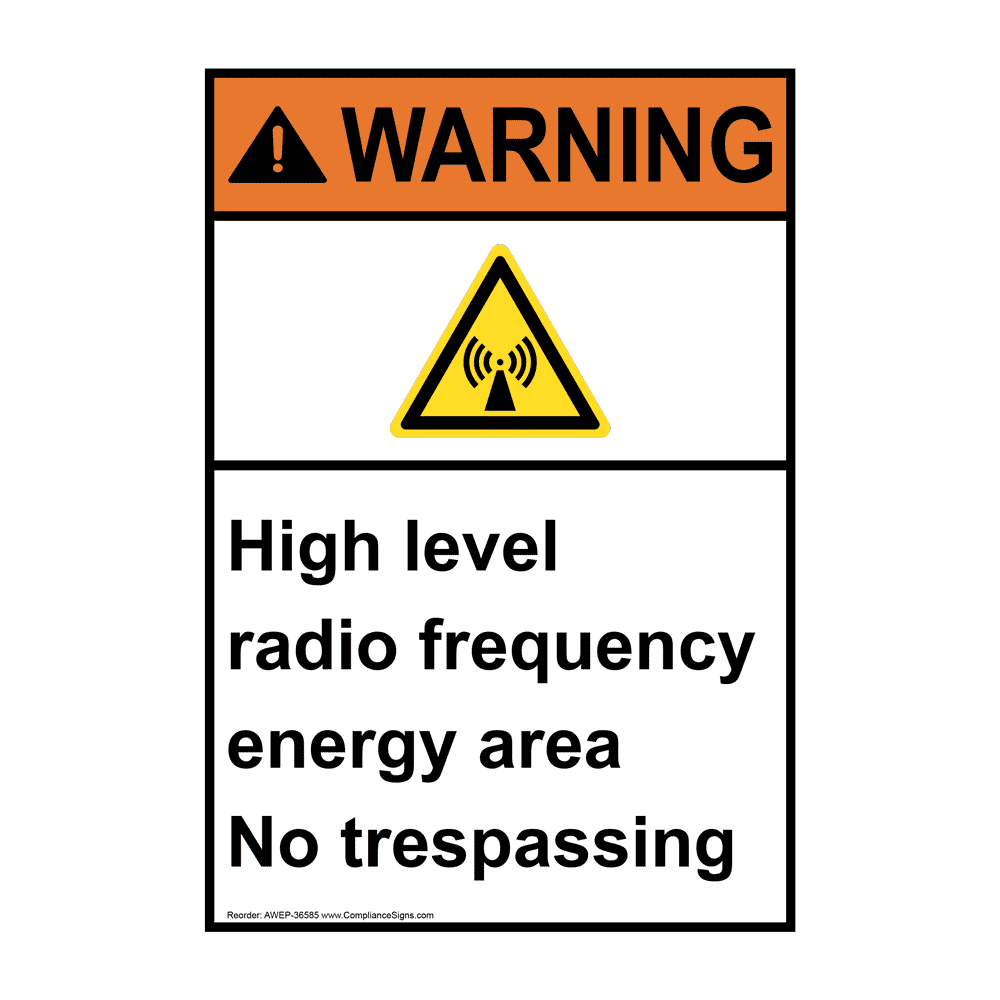 Portrait ANSI High Level Radio Frequency Sign With Symbol AWEP-36585