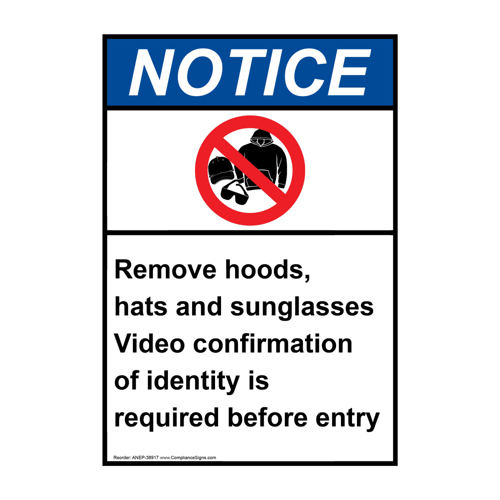 Portrait ANSI Remove Hoods, Hats Sign With Symbol ANEP-38917