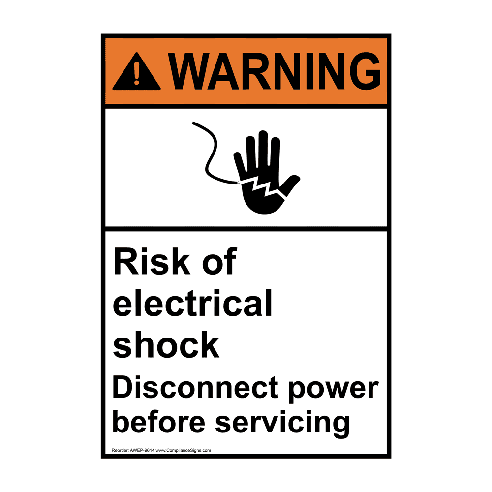 ANSI WARNING Risk Of Electrical Shock Disconnect Sign AWE-9614